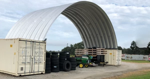 55x20 Shipping Container Cover - Curvco Steel Buildings