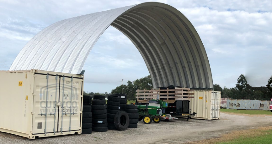 55x20 Shipping Container Cover - Curvco Steel Buildings